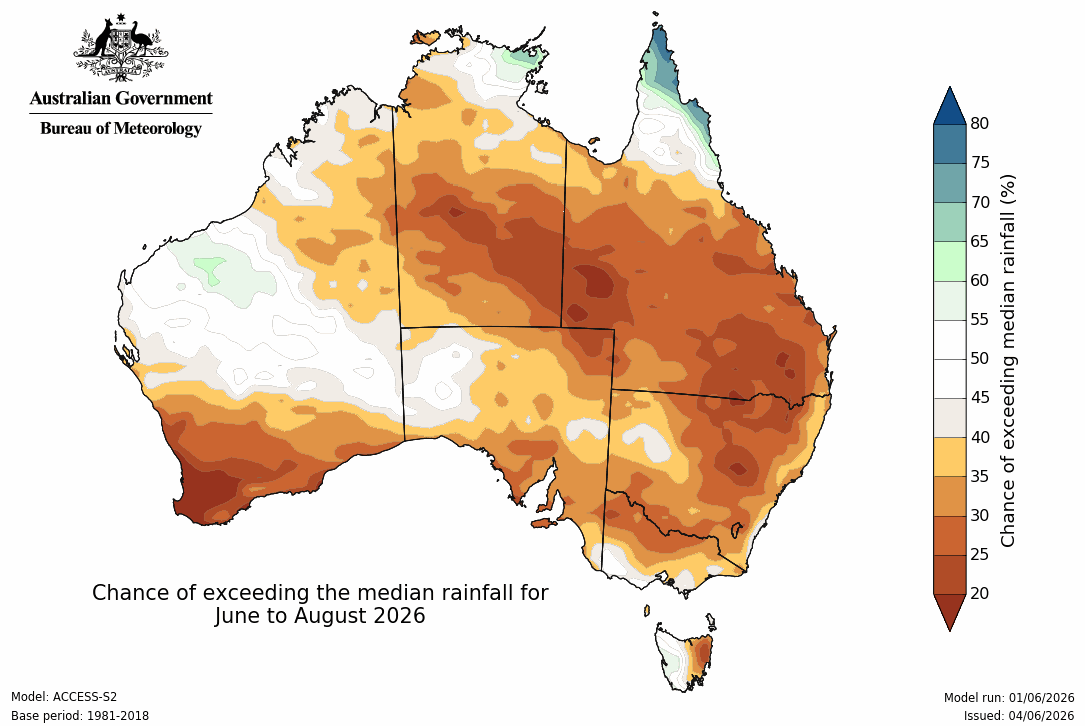 El Niño shaping Australia’s winter-spring 2026 weather outlook – in maps
