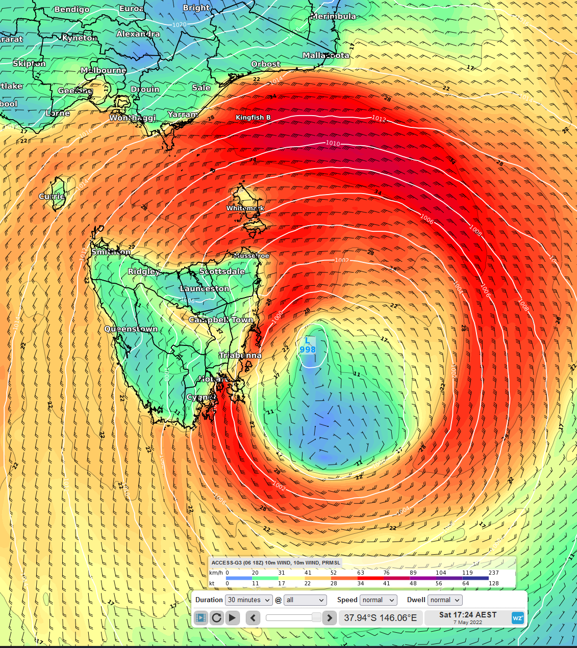 Wild winds ease in Tasmania as low-pressure system heads east